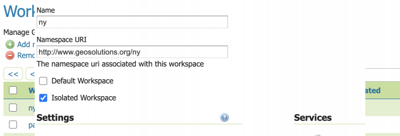 Workspaces Basic Configuration Geosolutions